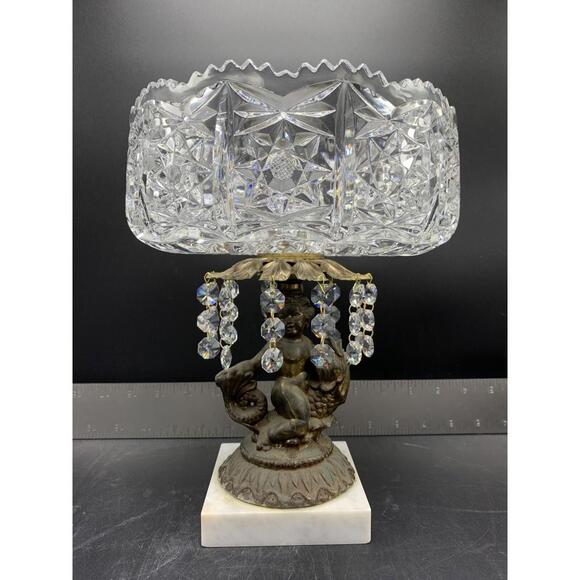 Other | Vintage Cut Glass Compote Brass Stem Cherub On Fish Footed ...